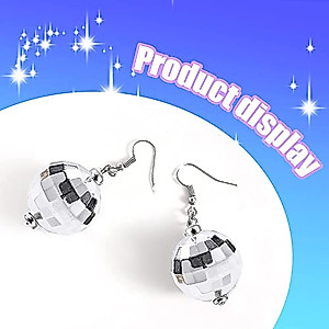 Disco Ball Earrings for Women Disco Earrings for Women Silver Mirrorball Earrings 70s Earrings Easy Match Disco Outfits Women Disco Accessories 70's Halloween Earrings for Women's Costume Accessories