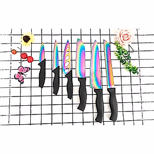 Lightahead 7pcs Premium Rainbow Colored Knife Set, 6 Stainless Steel Kitchen Knives with Chopping Board