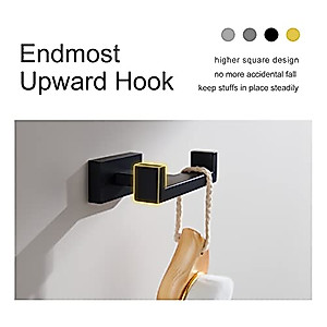 APLusee Double Robe Towel Hook, Stainless Steel Square Dual Coat Hook, Utility Bath Kitchen Storage Hanger Holder, Matte Black…