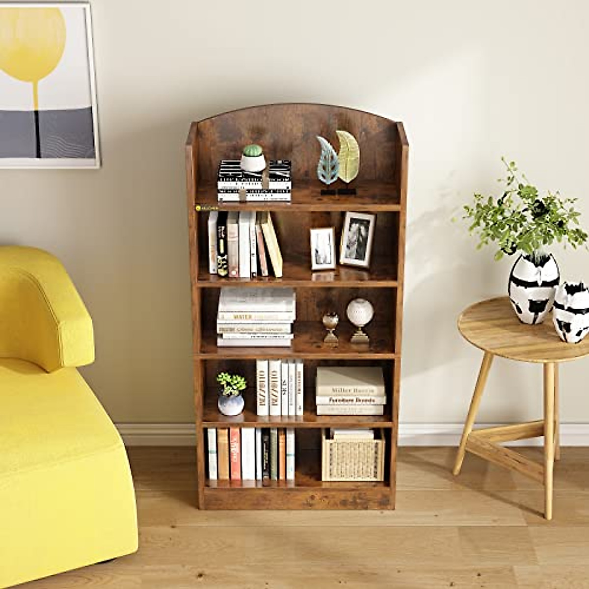 MIN WIN 5-Tier Open Bookcase and Bookshelf, 47.24" Tall Shelf Wood Bookcase with Storage Rack Shelf,Standing Display Shelf Units for Home Office, Living Room, Entryway, Kitchen-Antique