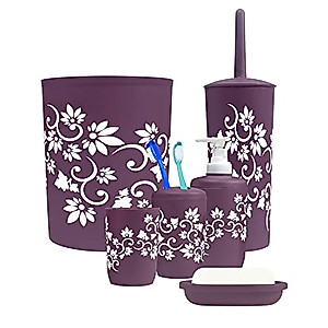 Blue Donuts Bathroom Accessories Set Complete, Toilet Brush and Holder, Trash Can, Toothbrush Holder, Purple, 7 Pieces