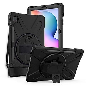 KIQ Shield Series Galaxy S6 Lite Case Heavy Duty Tablet Shockproof Rugged Tab S6 Lite Cover W/Stand Shoulder Strap for Samsung Galaxy Tab S6 Lite 10.4 Inch 2022/2020 P610/P613/P615/P619 - Black