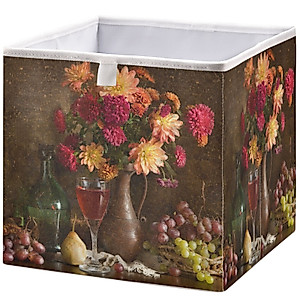 visesunny Closet Baskets Flower Grape and Wine Storage Bins Fabric Baskets for Organizing Shelves Foldable Storage Cube Bins for Clothes, Toys, Baby Toiletry, Office Supply