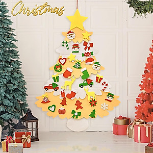AerWo DIY Felt Christmas Tree Set, 3FT Felt Christmas Tree for Kids Wall with 35PCS Detachable Felt Ornaments for Christmas Tree, Xmas Felt Tree for Christmas Wall Hanging Decorations