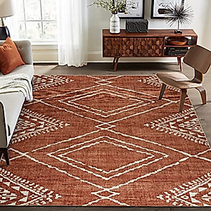 ReaLife Machine Washable Rug - Stain Resistant, Non-Shed - Eco-Friendly, Non-Slip, Family & Pet Friendly - Made from Premium Recycled Fibers - Moroccan Diamond - Orange, 5' x 7'