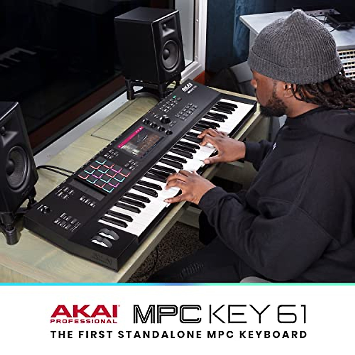 Akai Professional MPC Key 61 - Standalone Music Production Synthesizer Keyboard with Touch Screen, 16 Drum Pads, 20+ Sound Engines, Semi Weighted Keys, black