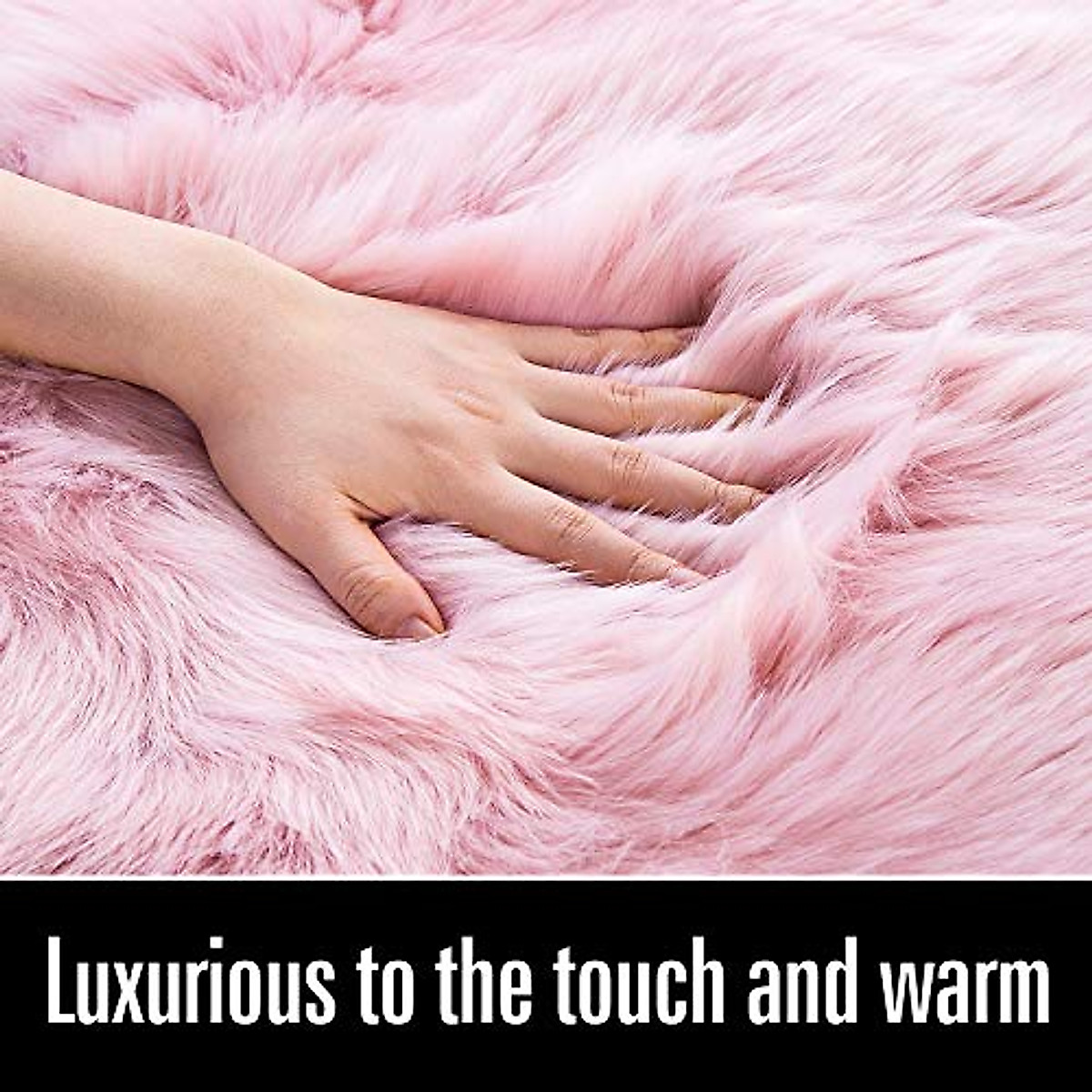 LOCHAS Soft Fluffy Faux Fur Rugs for Bedroom Bedside Rug 2x3, Washable Furry Area Rug Carpet for Living Room Dorm Floor, Durable Faux Throw Carpets, Pink