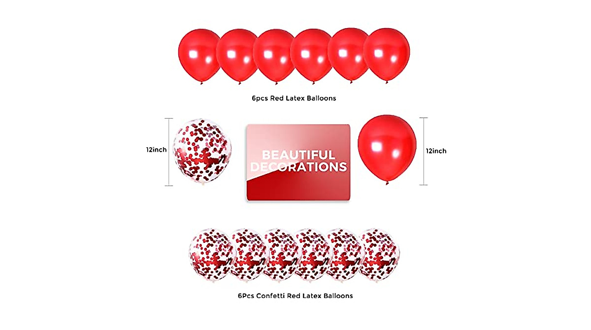 Wedding Proposal Decorations Set - Gold and Red Balloons & Rose Petals