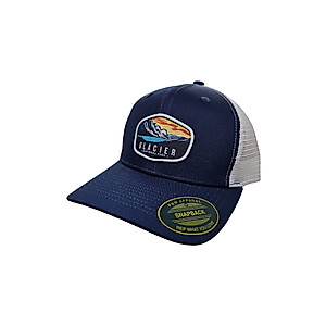Glacier Trucker Hat w/National Park Woven Patch (Navy/White)