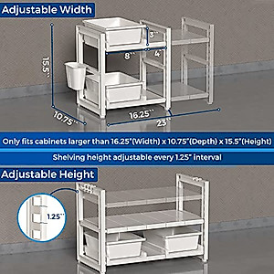 WestonBasics Under Sink Organizer | Expandable Under the Sink Organizer from 16-28" | 2-Tier Under Sink Organizers and Storage Shelf with Adjustable Racks, Double Sliding Drawers, 5 Hooks & 2 Cups