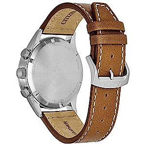 Citizen Men's Eco-Drive Weekender Garrison Chronograph Field Watch in Stainless Steel with Brown Leather strap, Blue Dial (Model: CA0621-05L)