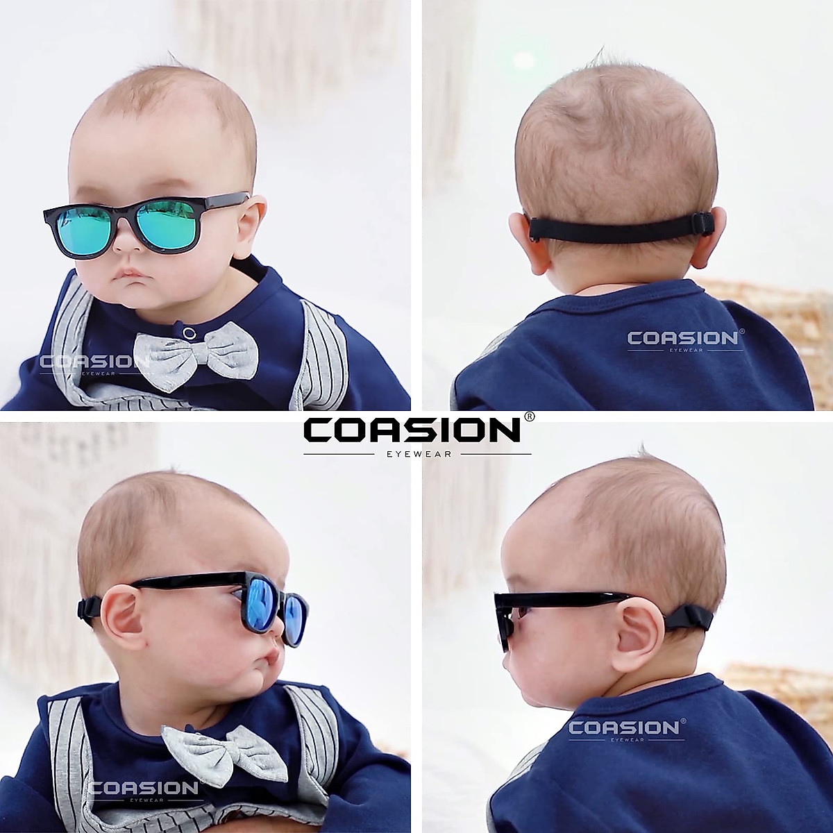 COASION Bendable Flexible Polarized Newborn Baby Sunglasses with Strap for Infant Boys Girls Age 0-12 Months (Matte Black/Gray)