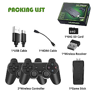 Wireless Retro Game Console, Retro Game Stick, Plug and Play Video Game Stick Built in 10000+ Games, 4K HDMI Output, 9 Classic Emulators, with 2.4G Wireless 2 Controllers(64G)