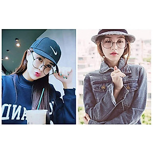 LOVEF Large Oversized Metal Frame Clear Lens Round Circle Vintage Eye Glasses 5.4 * 2inch (Black)