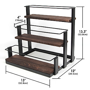 J JACKCUBE DESIGN Coffee Syrup Organizer Rack, Rustic Wood and Metal Wire, 3-Tier 12 Bottles Compartment Display Holder Coffee Station Bar Accessory for Syrup, Wine, Dressing(Black) - MK815A