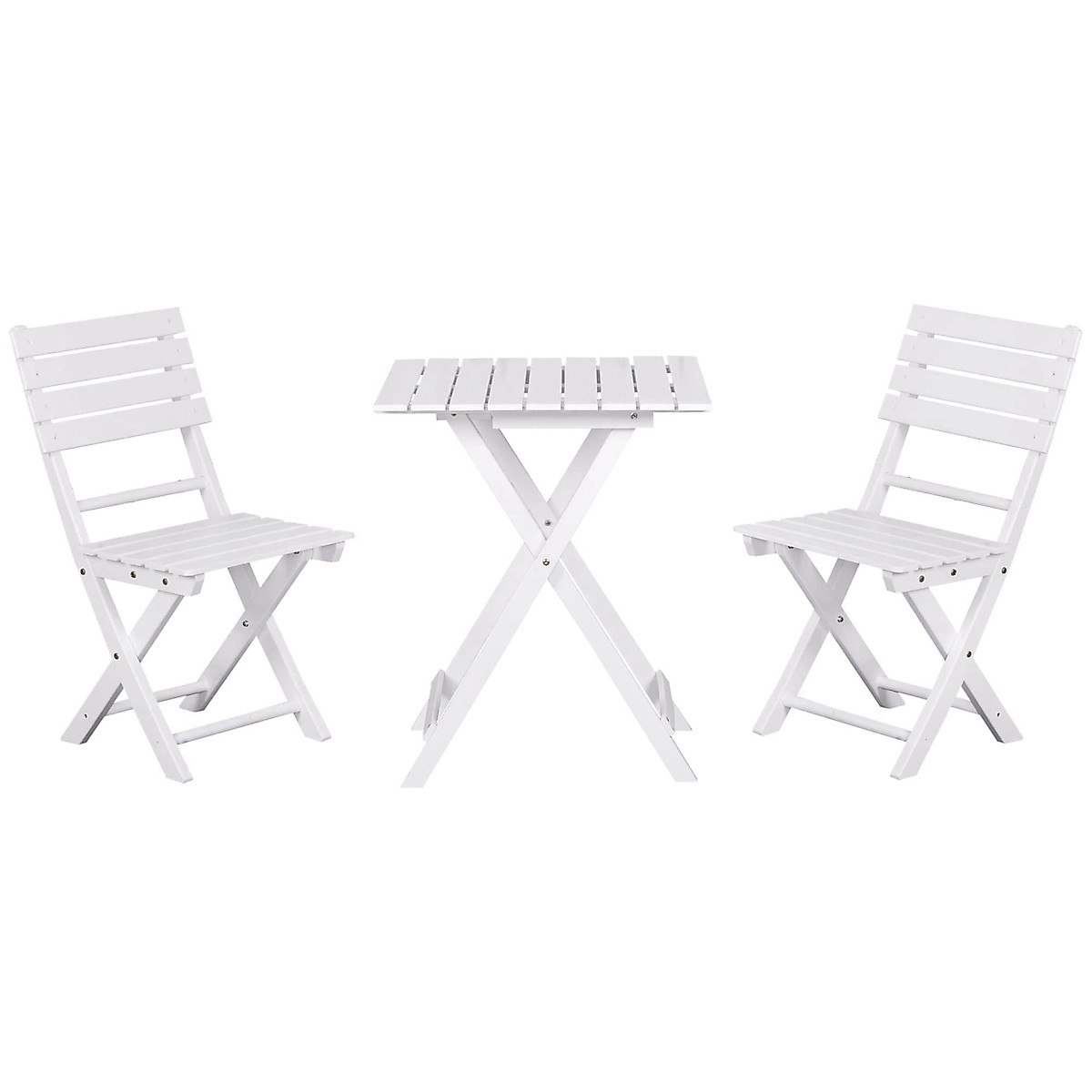 Outsunny 3 Piece Bistro Set, Wood Folding Outdoor Furniture with Table & Chairs for Backyard & Balcony, Square, White