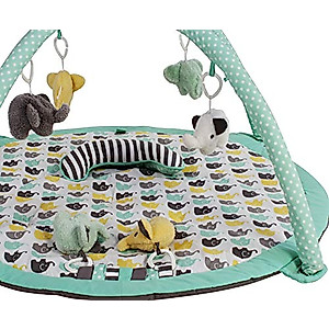 Bacati Elephants Unisex Activity Gym with Mat, Mint/Yellow/Grey