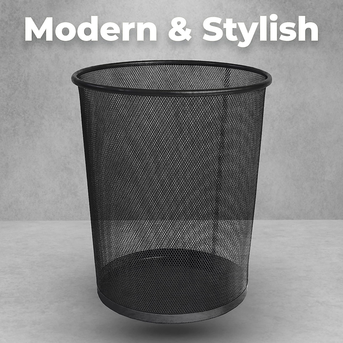 Greenco Wastebasket for Home or Office, 2-Pack, 6 Gallon Black Mesh Square Trash Cans, Lightweight, Sturdy for Under Desk, Kitchen, Bedroom, Den, Dorm Room, or Recycling Can