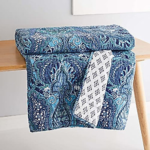 Levtex Home - Bellamy Teal - Throw - Regal Damask Design - Blue, Navy, Teal and White - Quilt (50x60in.) and Sham 50x60in. - Cotton/Cotton
