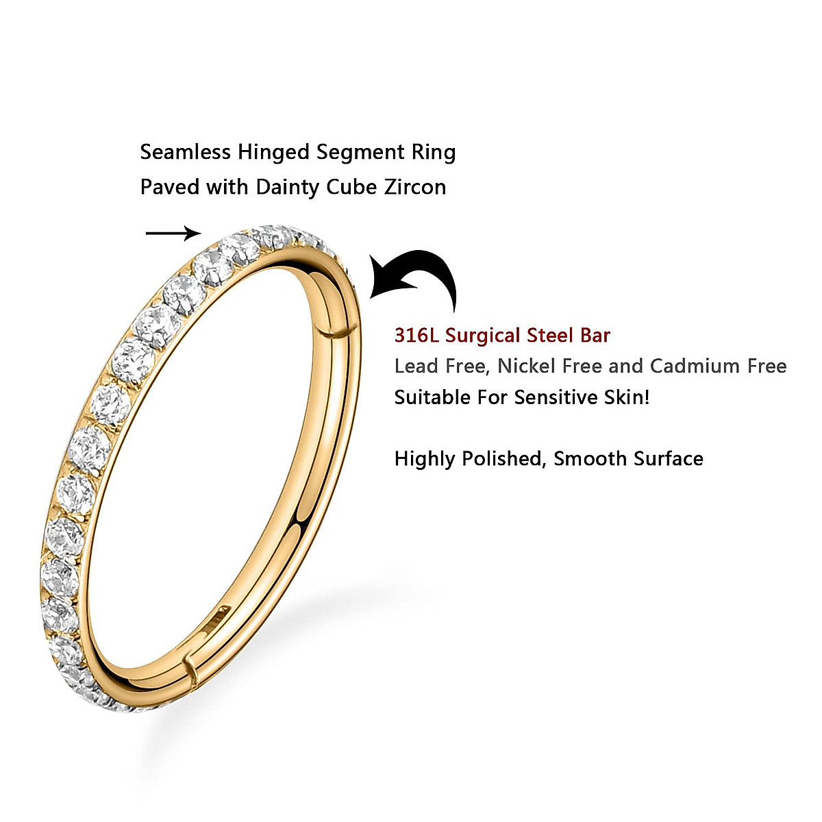 FUNLMO 16G Nose Rings Nose Hoop Cartilage Earring Hoop Nose Ring Hoop Helix Tragus Rook Daith Forward Helix Earring Lip Rings Snug Nose Ear Lip Piercing Jewelry Septum Ring 6mm Gold