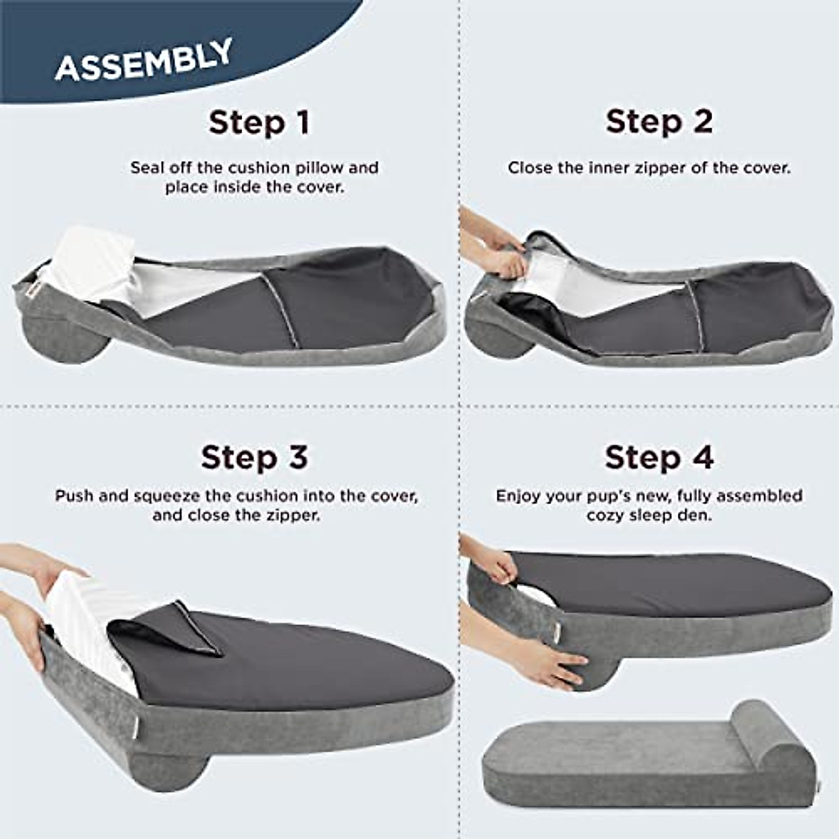 Lesure Orthopedic Dog Beds for Medium Dogs, Medium Memory Foam Dog Bed Pillow with Removable Washable Cover and Anti-Slip Bottom, Waterproof Liner Included, Grey, 34" L x 22" W x 7" H