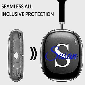 Custom Name & Initial Crystal Clear Case for Apple AirPod Max，Thin Customized Signature Transparent Protective Ear Cup Covers(Clear Black)