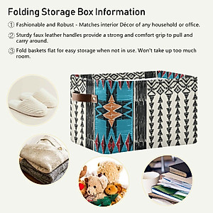Large Foldable Storage Basket American Indian Aztec Geometric Pattern Storage Bin Canvas Toys Box Fabric Decorative Collapsible Organizer Bag with Handles for Bedroom Home