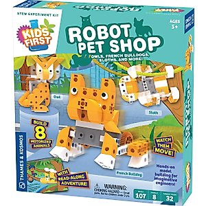 Thames & Kosmos Kids First Robot Pet Shop: Owls, French Bulldogs, Sloths & More! STEM Experiment Kit for Young Engineers | Build 8 Motorized Robots of Cute Animals | Play & Learn with Storybook Manual