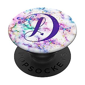 Purple Letter D Initial Dragonfly Monogram PopSockets Swappable PopGrip