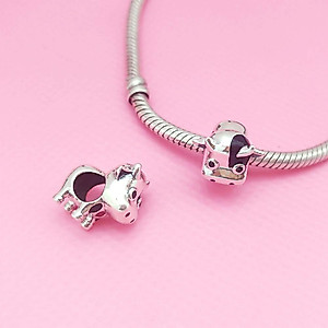 FAEFASH Cow Charm Bead 925 Sterling Silver Animals Charm Fit Women Bracelet,for Animal Lovers (Red.Silver and Black Multi)