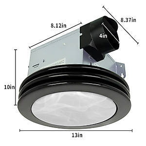 Akicon Ultra Quiet Bathroom Exhaust Fan with LED Light 80CFM 2.0 Sones Round Bathroom Ventilation Fan with Frosted Glass Cover Matte Black Finish (Matte black)