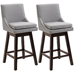 HOMCOM Bar Height Bar Stools Set of 2, Armless Upholstered Swivel Barstools Chairs with Soft Padding Cushion and Wood Legs, Light Gray