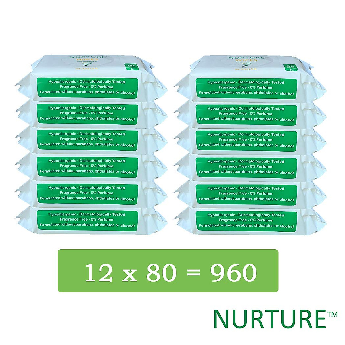 Nurture Baby Ultra Soft Premium Quality Baby Wet Wipes by BioBag, White, 960 Count, Chemical Free, Fragrance Free, Eco Friendly, Hypoallergenic