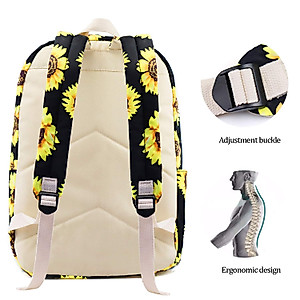 Sunflower Backpack for Teen Girls, Floral School Bags Bookbags with Lunch Box Pencil Case