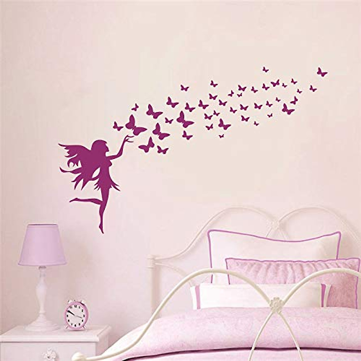 Home Decor Girl Room Fairy Butterflies Stickers for Wall Elves Butterfly Decals for Kids Bedroom DIY Wall Sticker AM164 (Fuchsia)
