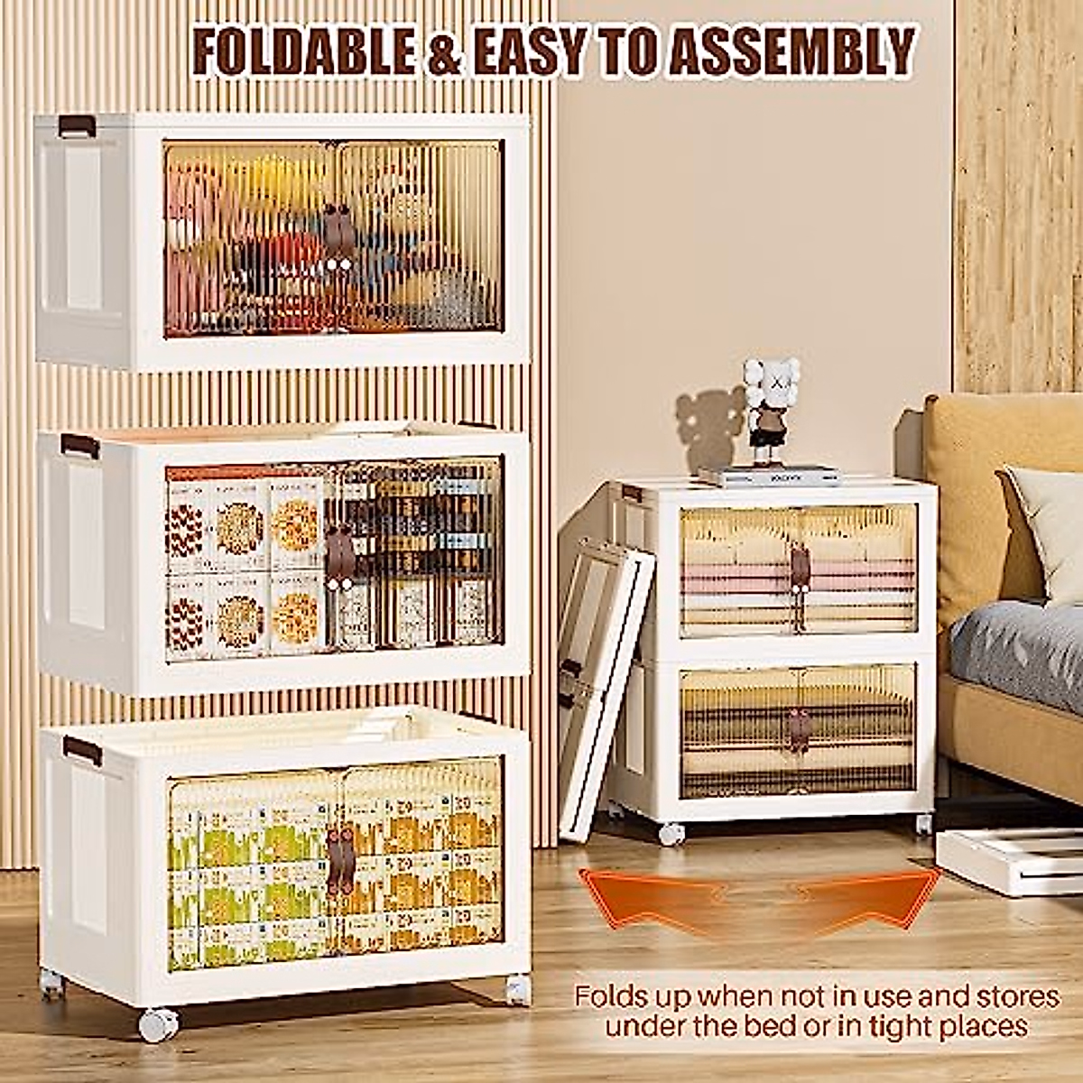 102 Qt Large Storage Bin with Lid 【Double-Opening Doors】Plastic Storage Organizer for Living Room Bedroom & Toy Room, Foldable Stackable Toy Storage Box, Containers for House Organizing, 2 Tier