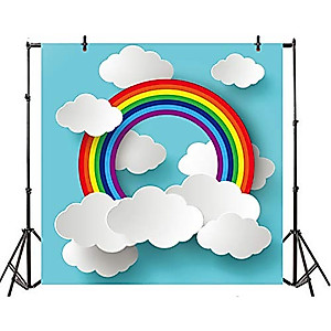 AOFOTO 6x6ft Cartoon Rainbow Clouds on Blue Paper Backdrop for Photography Girl Boy Baby Shower Photo Booth Kids Children Birthday Party Decoration Wallpaper Photo Studio Props