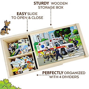 TOYLI 4-in-1 Wooden Puzzles for Boys 48 PCs Puzzles for Kids Ages 4-6 Great Gift for Boys,Car Puzzles for Kids Ages 4-8, Wood Puzzles for Kids Ages 3-5 Jigsaw Puzzle Box, Summer Activity Outside