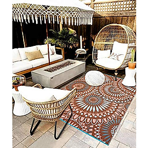 Santextile Reversible Outdoor/Indoor Plastic Straw Rugs Waterproof Portable Mat Easy to Clean Outdoor Patio Mat,Perfect for Garden, Patio, Picnic, Decking-（Blue,8x10Ft）