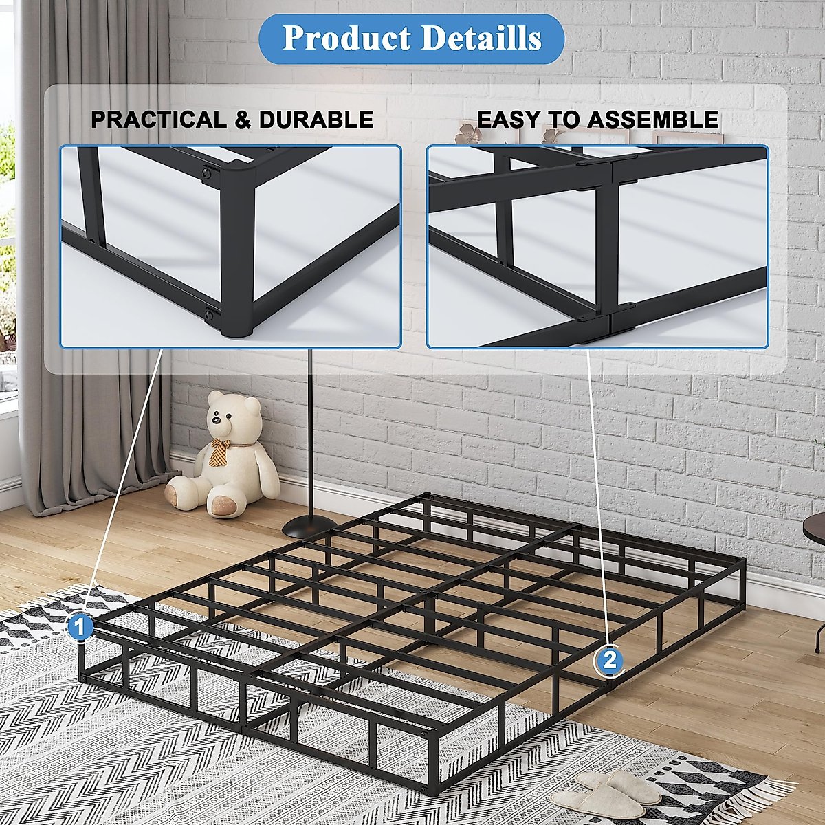 FMDMR Full Size Box Spring with Fabric Cover Set,7 Inch High Profile Full Box Spring with 3000lbs Max Weight Capacity, Durable Mattress Foundation Easy Assembly, Non-Slip, Noise Free