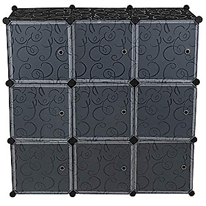 VINGLI Cube Storage, 9 Cube Organizer Shelves, Plastic Closet Cabinet, DIY Modular Storage Cube Organizer with Doors for Bedroom Living Room Office, Black
