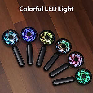 VersionTECH. Portable HandHeld Fan, Personal USB Hand Fans with RGB Color Light, 5 Speed Foldable Table Fan with Rechargeable Battery Operated for Travel Office Room (FA-8)
