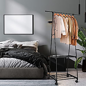 QPEY Small Metal Clothing Rack with Wheels,3-Tier Clothes Garment Coat Rack,Clothes Rack for Hanging Clothes,Portable Rolling Clothes Rack for Hanging Clothes,Coats,Skirts,Shirts,Sweaters