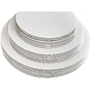 ONEMORE 30-Pack White Cake Board Rounds,Circle Cardboard Base Boards, 8, 10 and 12-Inch. Perfect for Cake Decorating, 10 of Each Size (White,30)