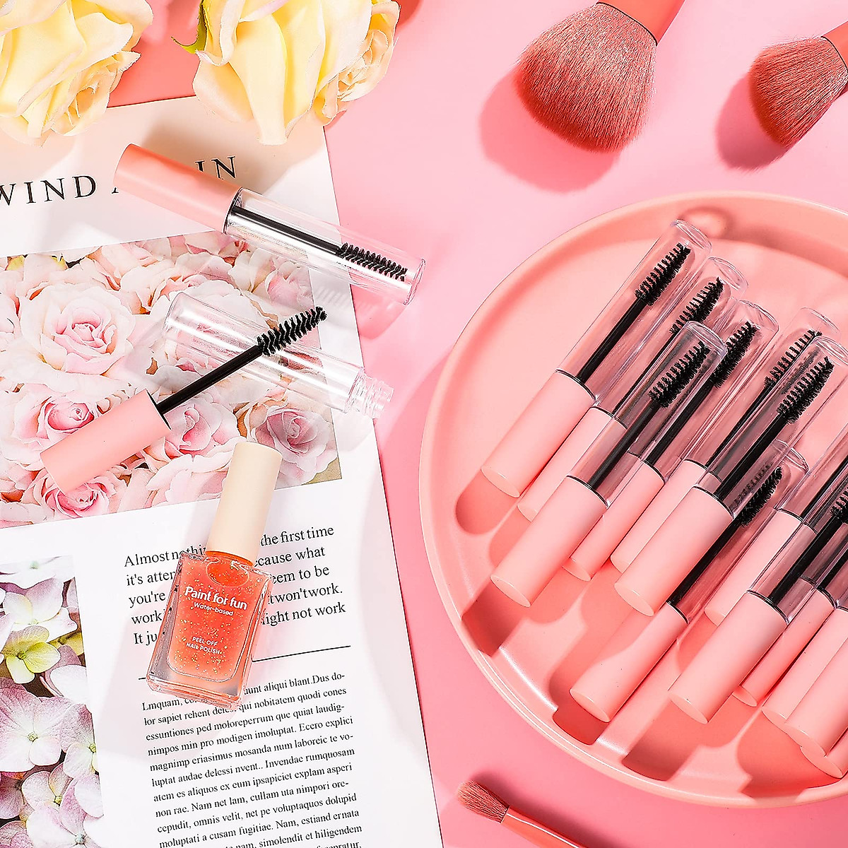 30 Pieces 10 ml Empty Mascara Tubes Eyelash Wand Refillable Clear Bottles Cream Container with 4 Pieces Transparent Funnels Transferring Castor Oil for DIY Cosmetics (Pink)