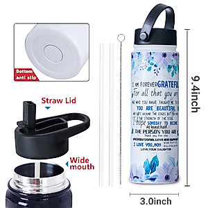 Mom Birthday Gifts from Daughter - 24oz Insulated Stainless Steel Water Bottle - Mother's Day, Christmas, Retirement - BPA-Free With Straws and Brush - Hand Wash Only