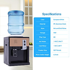 YIPONYT Top Loading Countertop Water Cooler Dispenser, 3 Temperature Settings Hot & Cold Water Dispenser, Holds 1.2 to 5 Gallon Bottles for Home/Office/Dormitory Use…