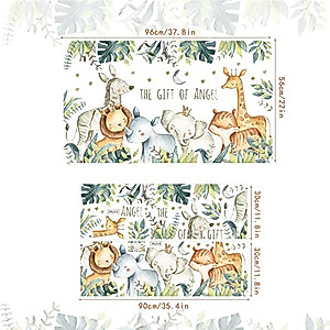 Animals Wall Sticker Green Leaves Wall Decal Cute Elephant Giraffe Zebra Wall Decals Cartoon Moon Stars Wall Mural for Nursery Kids Room