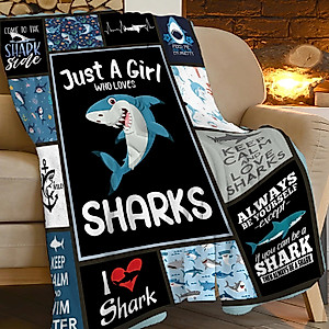 Shark Blanket Super Soft Warm Shark Fleece Throw Blanket Cozy Fluffy Just a Girl Who Loves Sharks Lightweight Flannel Gifts Blankets for Kids Adults 80"X60"
