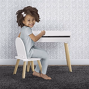 Delta Children Ollie Lift-Top Desk and Chair for Toddlers & Up - Greenguard Gold Certified, Bianca White/Natural